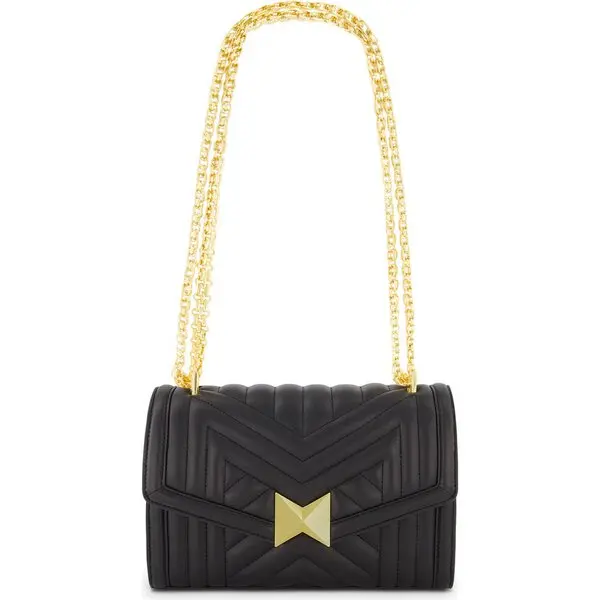 Mac Duggal Quilted Napa Leather Handbag With Gold Chain - Black
