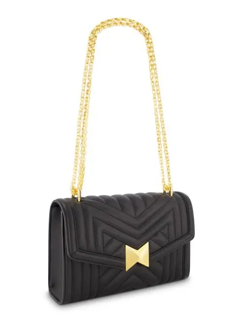Mac Duggal Quilted Napa Leather Handbag With Gold Chain - Black