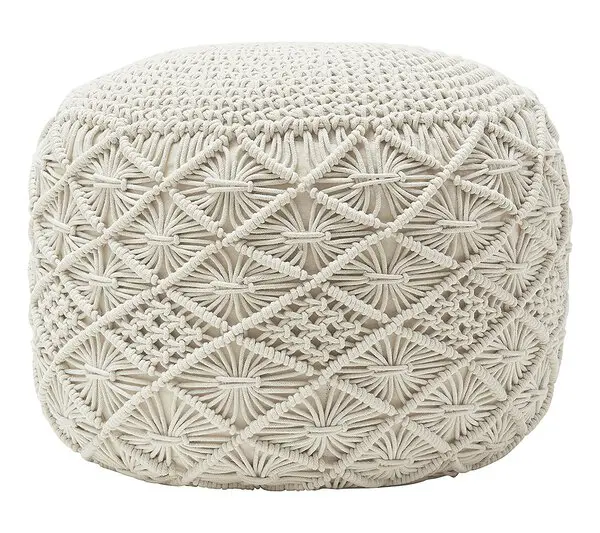 ORNAVO HOME Macrame Hand Knitted Braid Cord Pou F Ottoman - One-color
