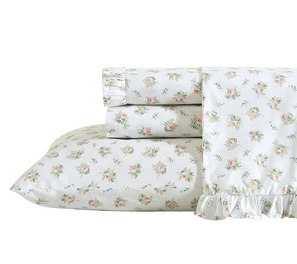 Laura Ashley Roseford Orange Floral Twin Sheet Et - One-color