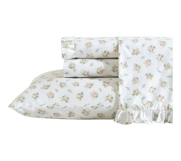 Laura Ashley Roseford Orange Floral Queen Sheet Set - One-color