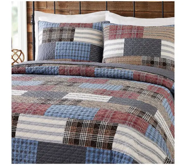 MODERN HEIRLOOM Cabin Patchwork Printed 3-pc Ki Ng Quilt Set - One-color