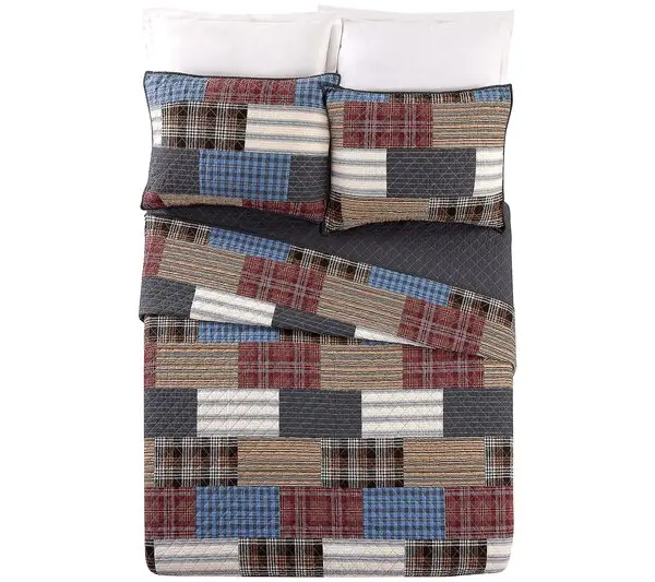 MODERN HEIRLOOM Cabin Patchwork Printed 3-pc Ki Ng Quilt Set
