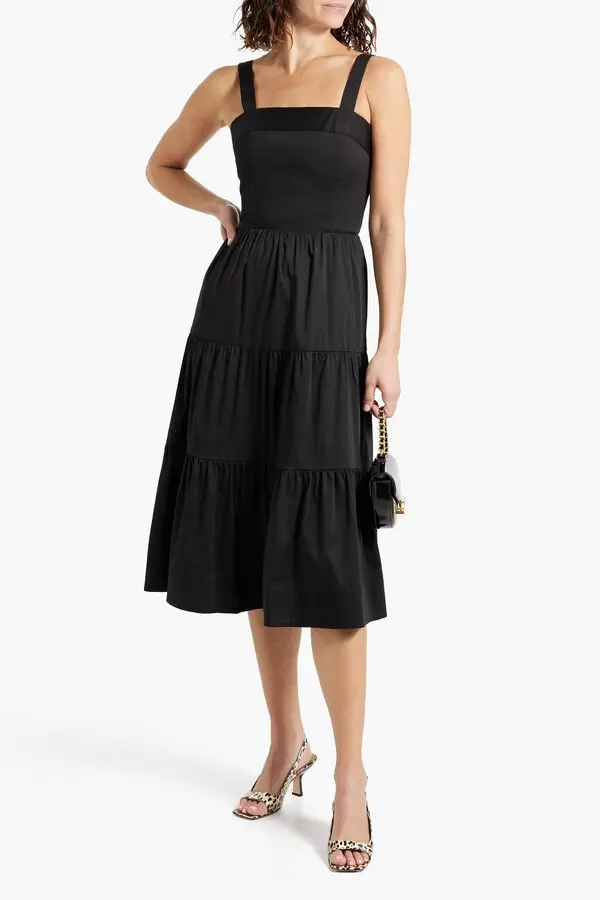 Alice + Olivia Saige Tiered Cotton-blend Midi Dress - Black