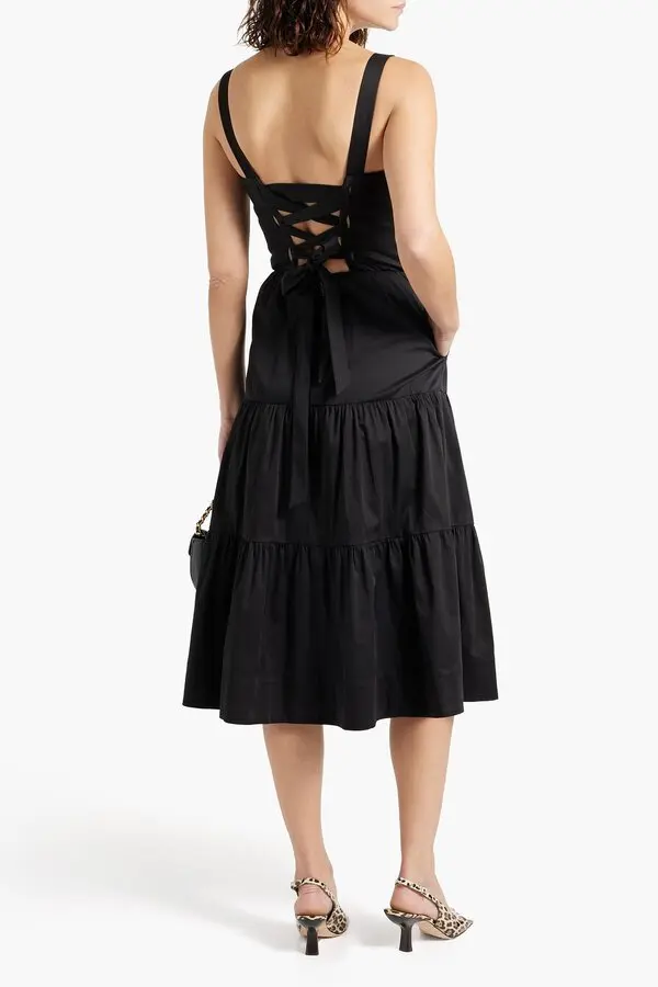 Alice + Olivia Saige Tiered Cotton-blend Midi Dress - Black