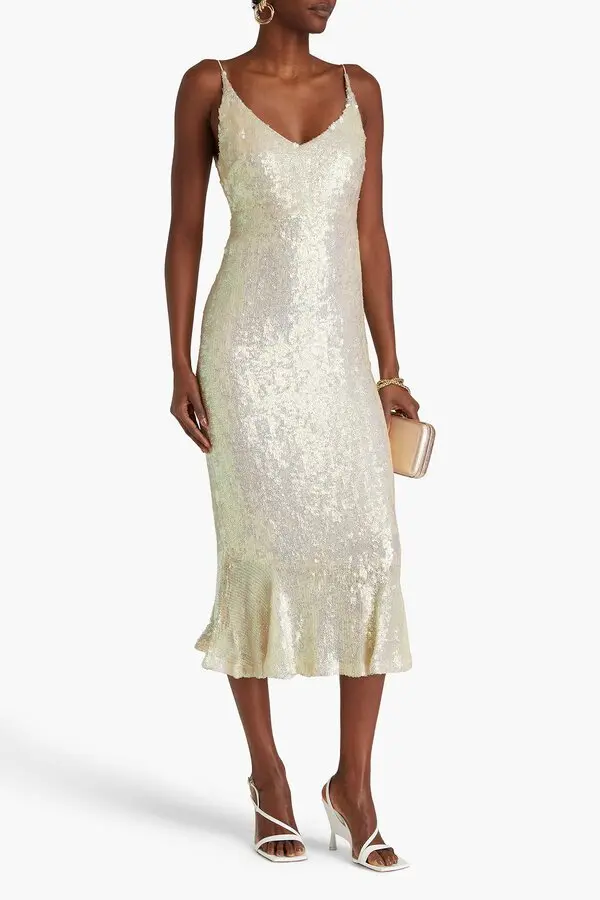 Saloni Sequined Georgette Midi Dress