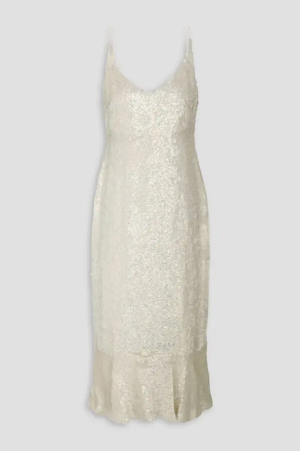 Saloni Sequined Georgette Midi Dress - Ivory