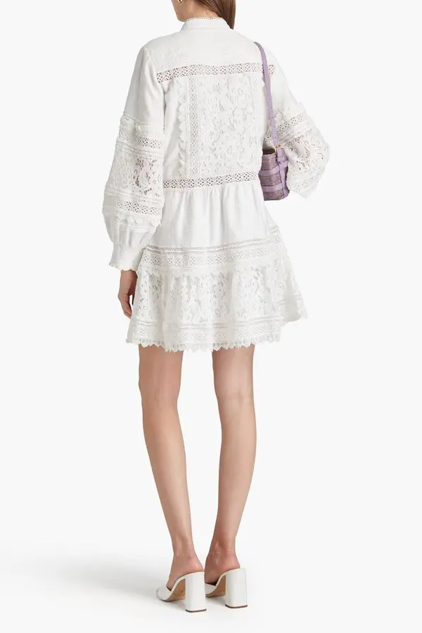 Alice + Olivia Lace-paneled Embroidered Mini Dress