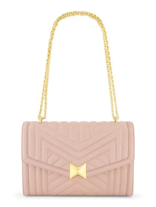 Mac Duggal Gold Plated Hardware Quilted Napa Leather Handbag - Rose