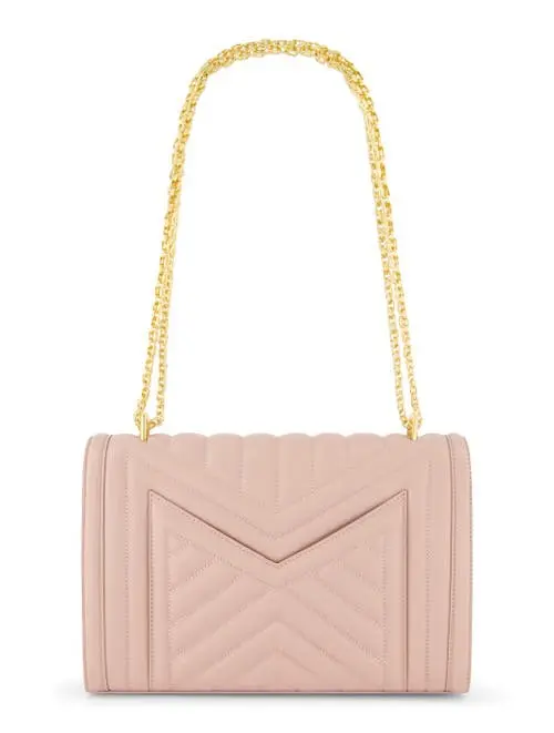 Mac Duggal Gold Plated Hardware Quilted Napa Leather Handbag - Rose