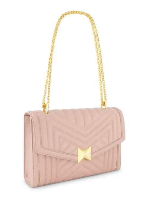Mac Duggal Gold Plated Hardware Quilted Napa Leather Handbag - Rose