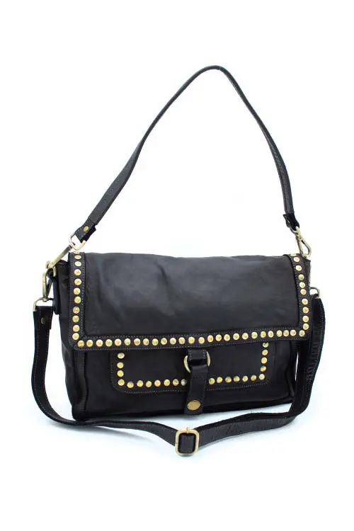BOLSA NOVA Emily Studded Leather Shoulder Bag - Black