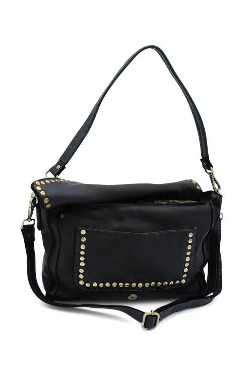 BOLSA NOVA Emily Studded Leather Shoulder Bag - Black