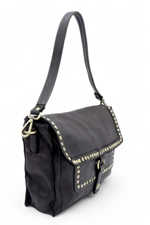 BOLSA NOVA Emily Studded Leather Shoulder Bag - Black