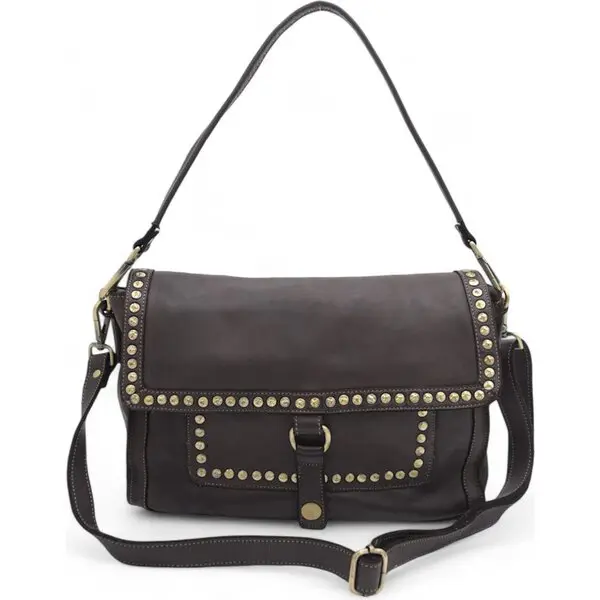 BOLSA NOVA Emily Studded Leather Shoulder Bag - Chocolate