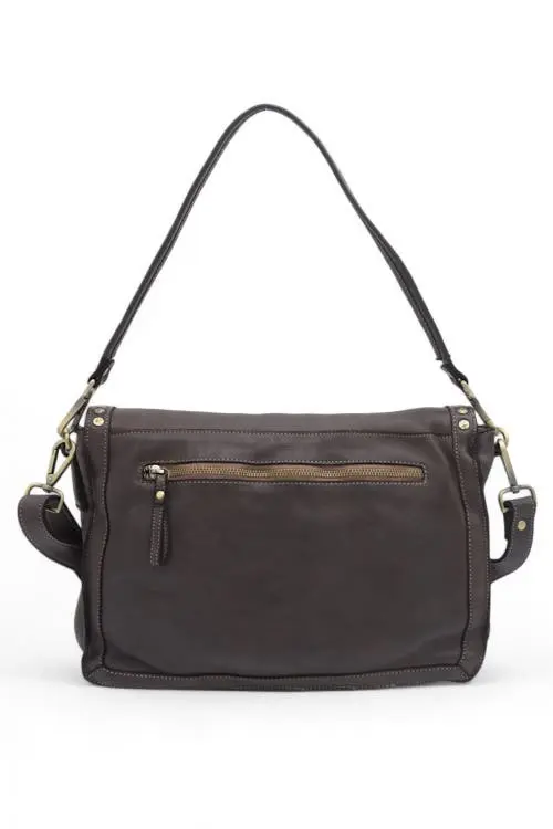 BOLSA NOVA Emily Studded Leather Shoulder Bag - Chocolate