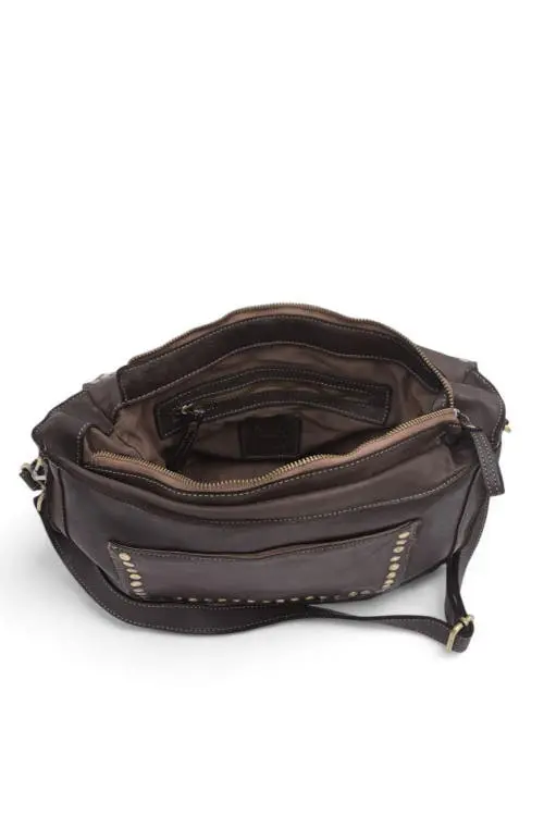 BOLSA NOVA Emily Studded Leather Shoulder Bag - Chocolate