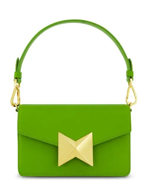 Mac Duggal Classic Leather Gold Plated Hardware Shoulder Bag - Pear