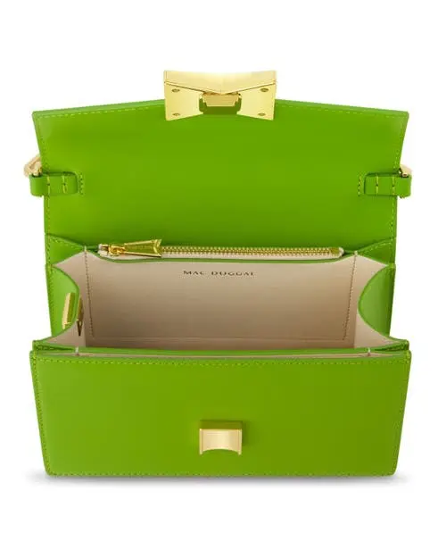 Mac Duggal Classic Leather Gold Plated Hardware Shoulder Bag - Pear