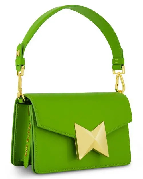 Mac Duggal Classic Leather Gold Plated Hardware Shoulder Bag - Pear