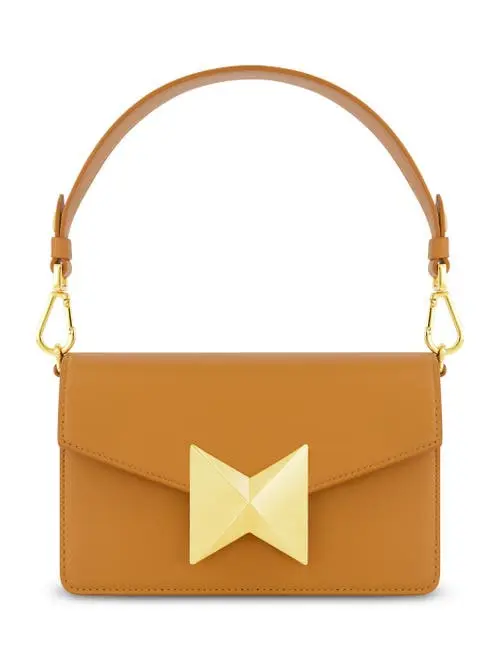Mac Duggal Classic Leather Gold Plated Hardware Shoulder Bag - Toffee