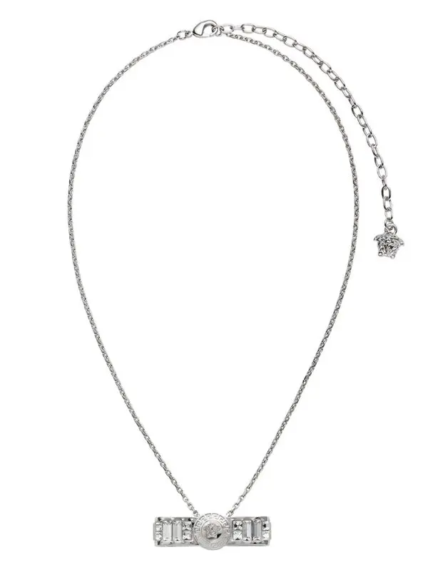 Versace Ribbon Crystal Pendant Necklace - Silver