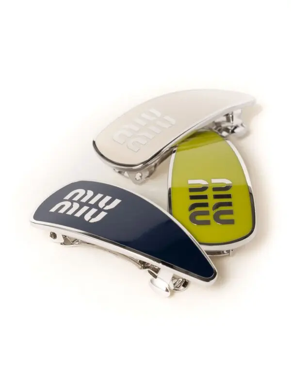Miu Miu Enamelled Hair Clips Set Of Three - Blue | Editorialist display picture 2