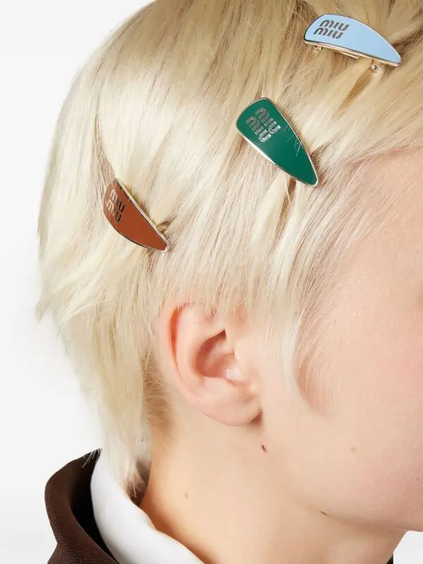 Miu MIU Barrette Hair Clip Green Women\'s Miu Miu Green Leather Barrette Hair Clip ref.2016677 - Joli  main image 3