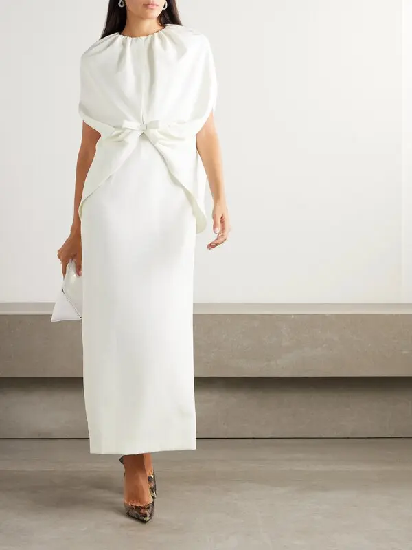 Bernadette Gislene Bow-embellished Cape-effect Crepe Midi Dress