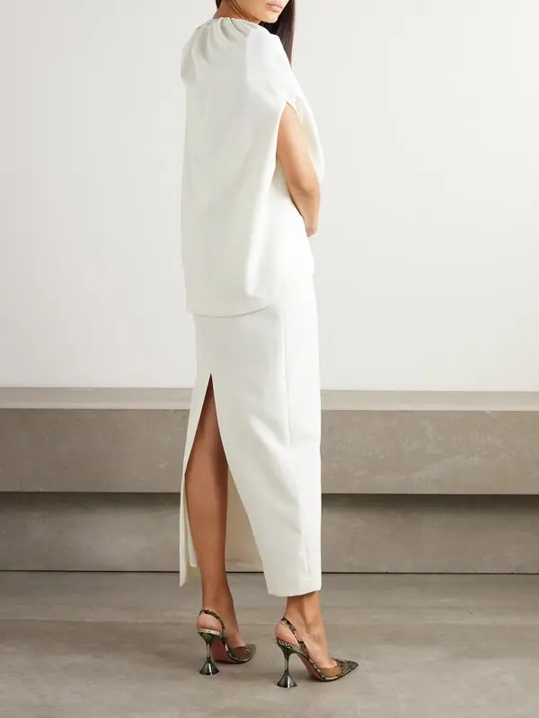 Bernadette Gislene Bow-embellished Cape-effect Crepe Midi Dress
