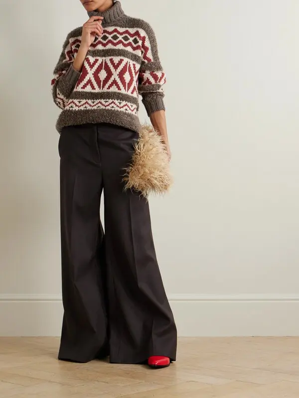 Brunello Cucinelli Paneled Jacquard-knit Turtleneck Sweater - Brown