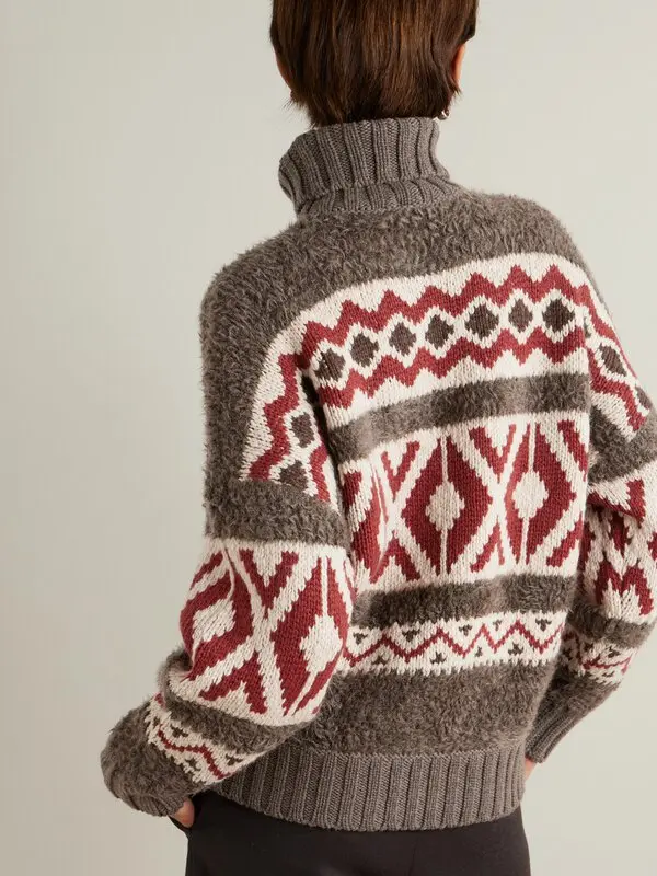 Brunello Cucinelli Paneled Jacquard-knit Turtleneck Sweater - Brown