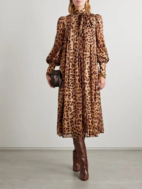 Zimmermann Crush Tie-neck Leopard-print Dress
