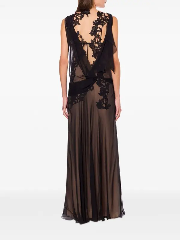 Alberta Ferretti Sleeveless Silk Gown With Lace Embroidery