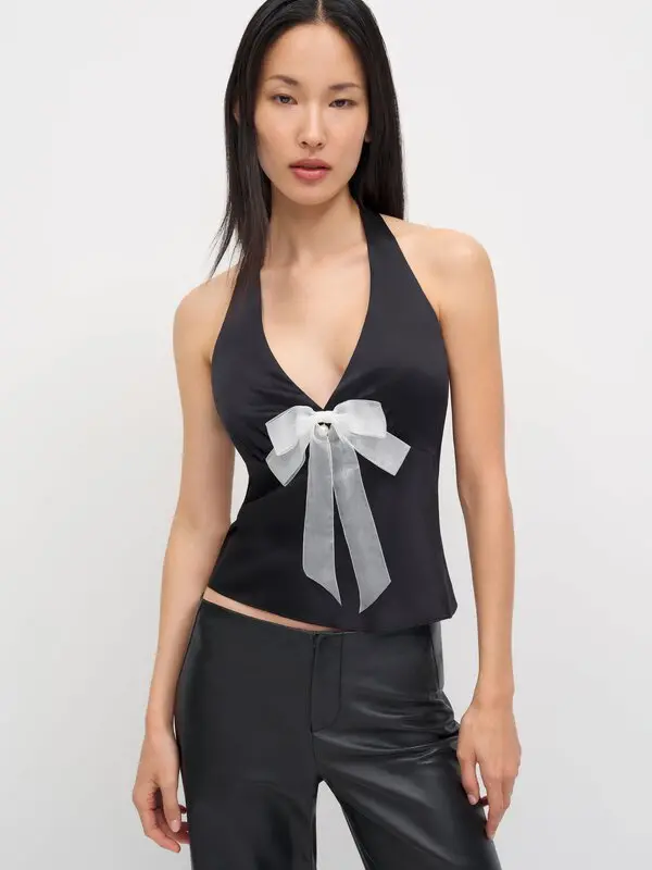 REFORMATION Clarissa Halter Neck Silk Top