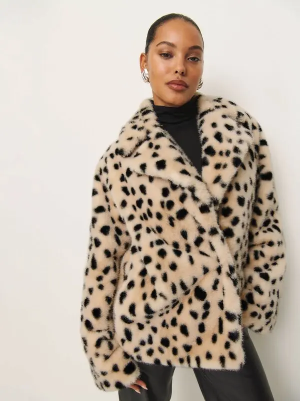 Reformation Ellie Faux Fur Overcoat Dalmatian Editorialist