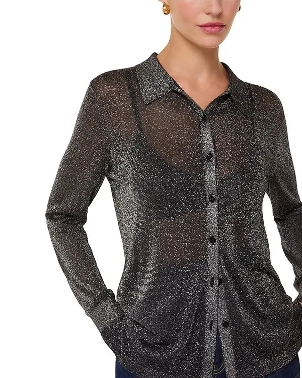 Whistles Sparkle Knit Collared Shirt - Black/multi
