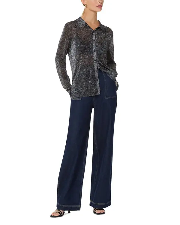 Whistles Sparkle Knit Collared Shirt - Black/multi