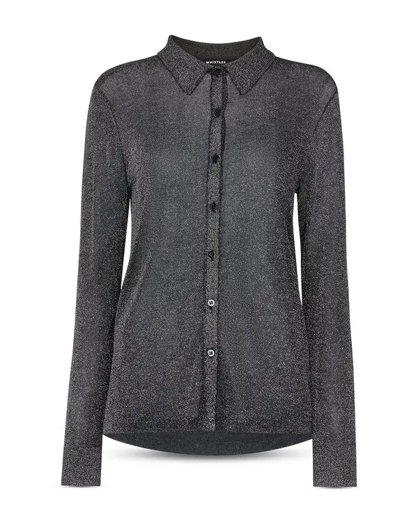Whistles Sparkle Knit Collared Shirt - Black/multi