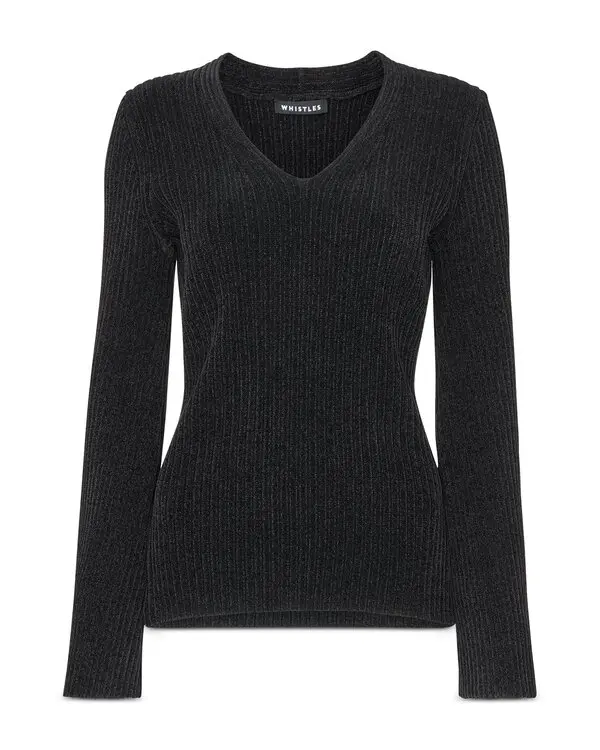 Whistles Chenille V-neck Knit Sweater