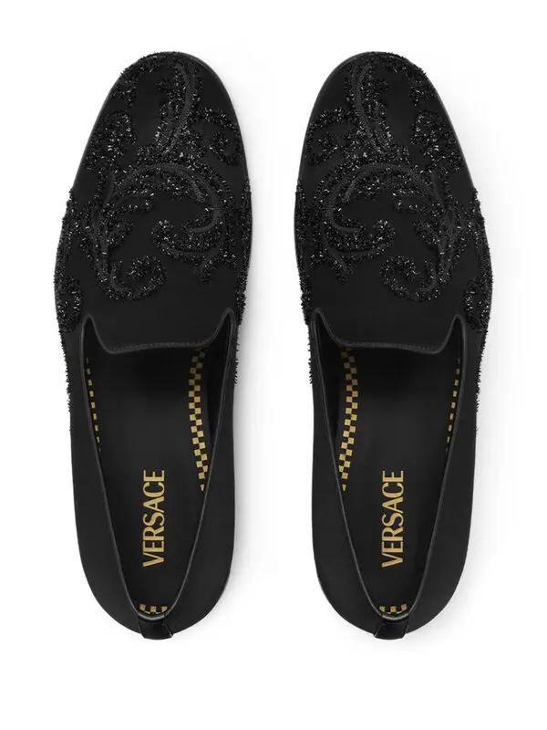 Versace Barocco Medusa Embroidered Slippers In Black - 79  display picture 1
