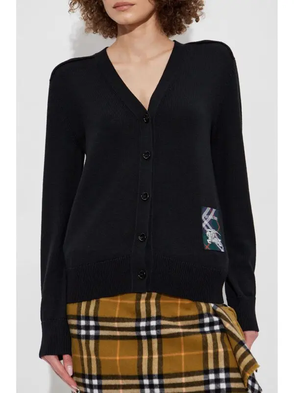 Burberry Wool V-neck Cardigan - Black