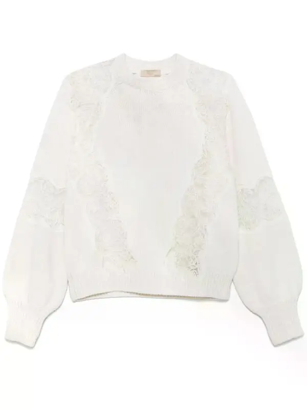 Elie Saab Lace-detail Sweater - Neutrals