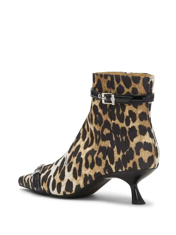 GANNI Leopard-print Ankle Boots - Brown