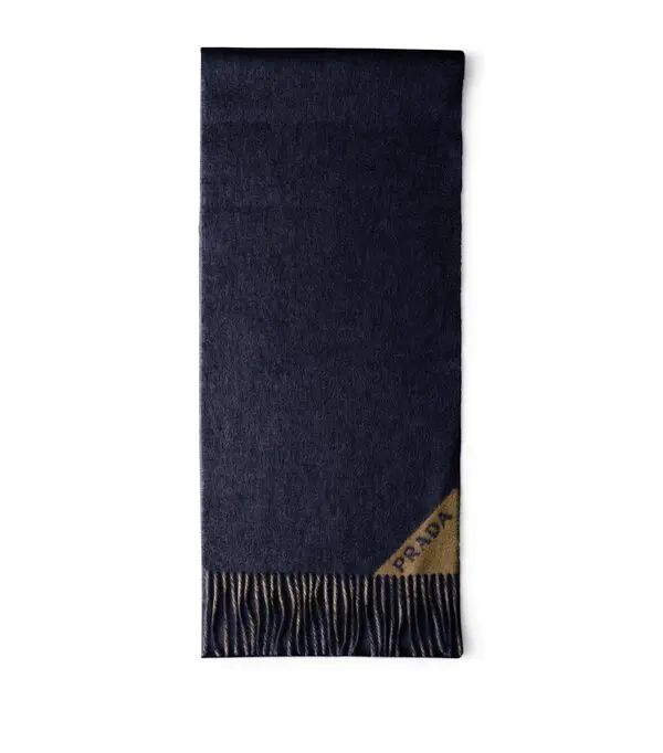 Prada Cashmere Triangle-jacquard Scarf - Blue