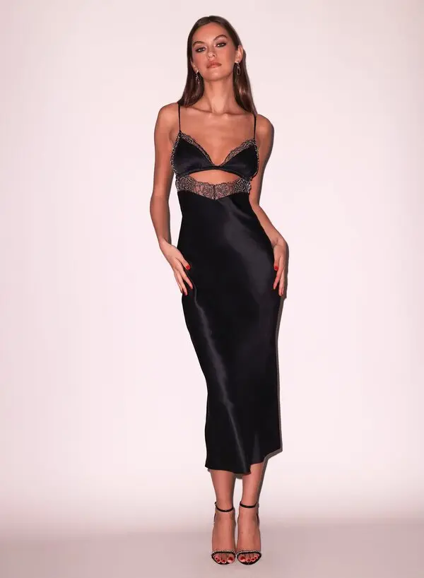 FLEUR DU MAL Beaded Rose Slip Dress