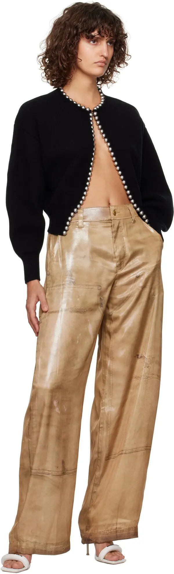 alexander wang - Crewneck Ball Chain Trim Cardigan