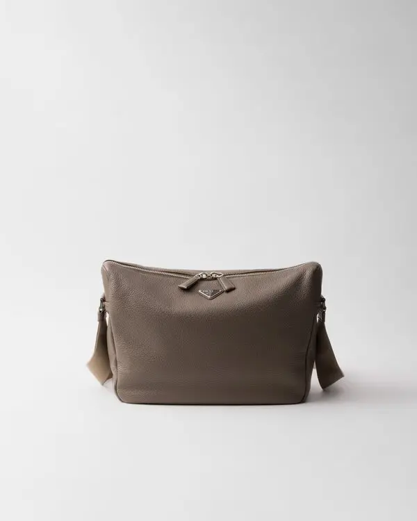 Prada Medium Leather Shoulder Bag - Bamboo Gray