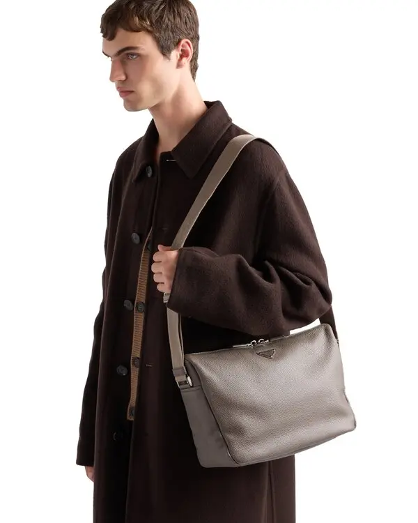 Prada Medium Leather Shoulder Bag - Grey