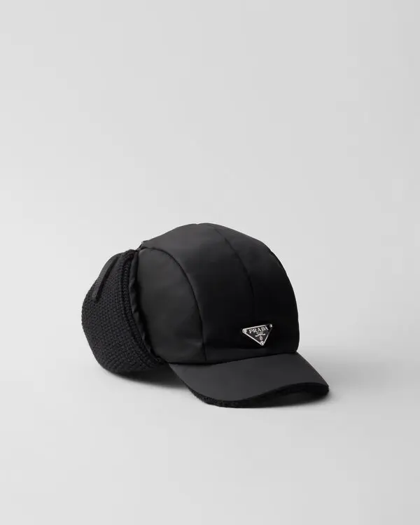Prada Re-nylon And Wool Trapper Hat - Black